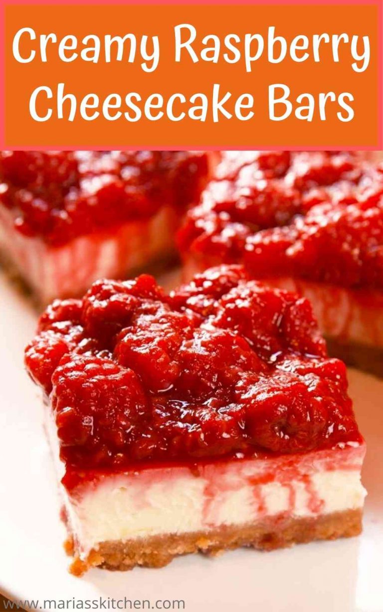 Creamy Raspberry Cheesecake Bars - Maria's Kitchen